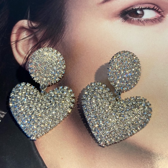 Jewelry | Beautiful Big Rhinestone Heart Earrings | Poshmark